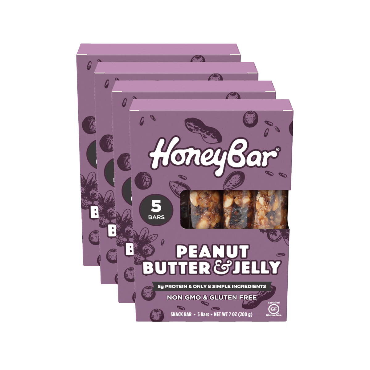 Peanut Butter & Jam All Natural Snack Bars | 4 x 5 count | HoneyBar ...